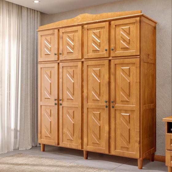 Guarda-Roupa Solteiro Milão 4 Portas Maleiro 2 Gavetas Madeira Pinus ...