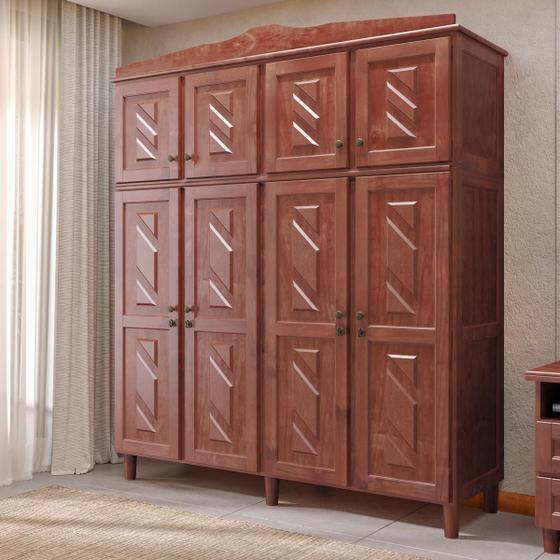 Guarda-Roupa Solteiro Milão Mogno 4 Portas Maleiro 2 Gavetas Madeira ...