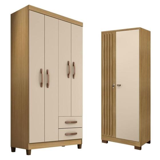 Guarda Roupa Solteiro Modena 4 Portas e Armário Multiuso Versatile ...