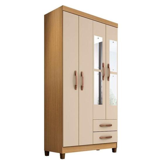 Guarda Roupa Solteiro Modena Com Espelho 4 Portas Carvalho Americano ...