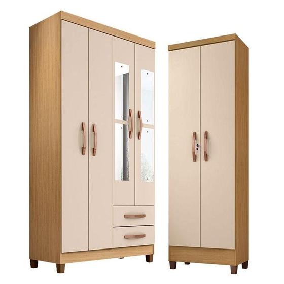 Guarda Roupa Solteiro Modena Com Espelho 4 Portas E Armário Multiuso ...