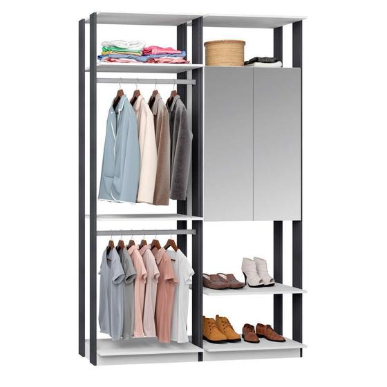 Guarda-Roupa Solteiro Modulado Clothes com Espelho 2 PT Branco e ...