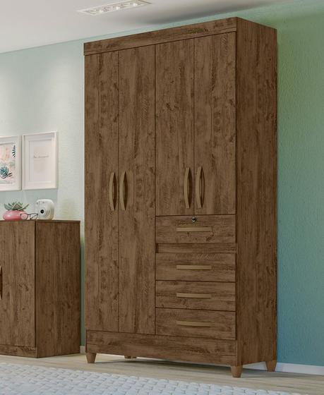 Guarda Roupa Solteiro Moval Sobral Castanho Wood 4 Portas 4 Gavetas ...