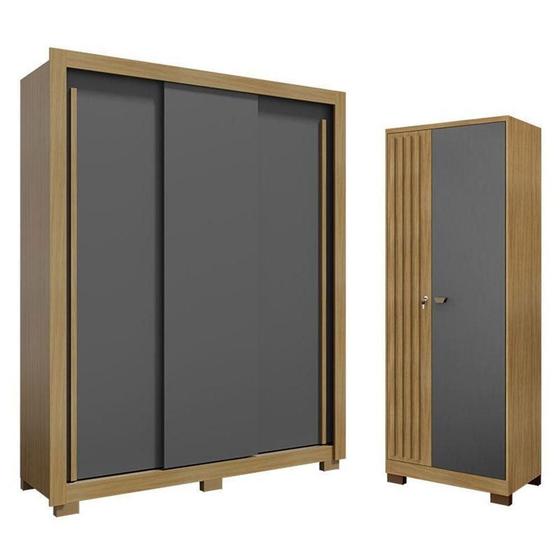 Guarda Roupa Solteiro Nevoa 3 Portas E Armário Multiuso Versátil Com ...