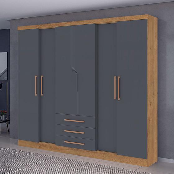 Guarda-Roupas Casal 6 Portas 3 Gavetas Paris Canelato/Grafite - Atualle - Guarda-Roupa ...