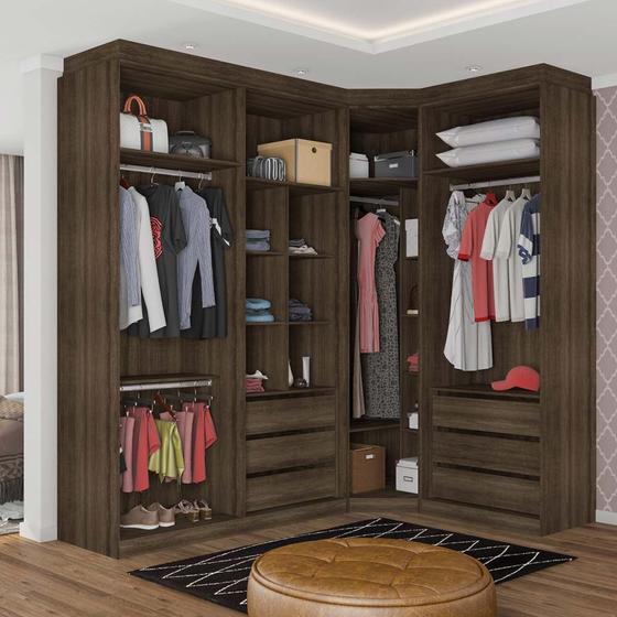 Guarda Roupas de Canto Closet Aberto 3 MA³dulos com 6 Gavetas 4 ...