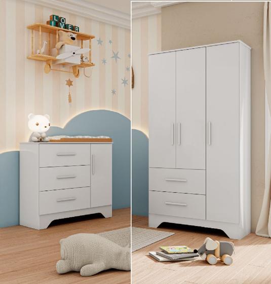 Guarda Roupas e Cômoda Retro Moveis Peroba Popy Ls MDF Branco - Quarto ...