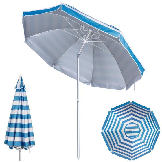 Guarda Sol Azul Claro Listrado Articulado 2,60 M Haste em Aluminio Mor ...