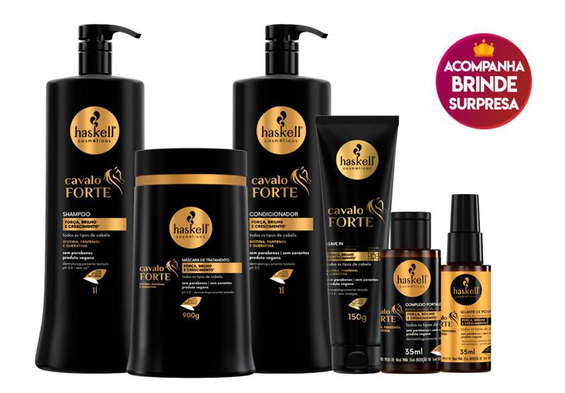 Haskell Cavalo Forte Kit Completo 1L Sh + Cond + Másc + Leave In + Complexo + Selante - Kit de ...