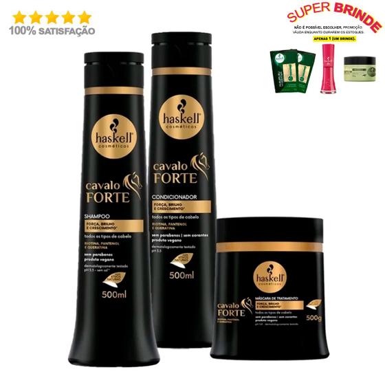Haskell Cavalo Forte Shampoo Condicionador E Máscara 500ml - Kit de Tratamento para Cabelos ...