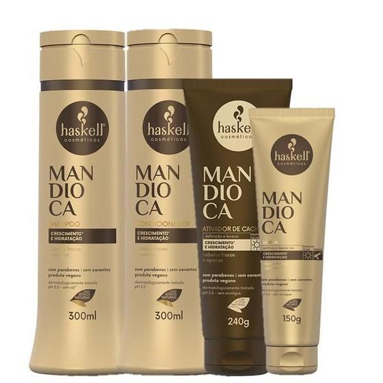Haskell Mandioca Duo 300ml Leave-in 150g e Ativador de Cachos 240g - Kit de Tratamento para ...