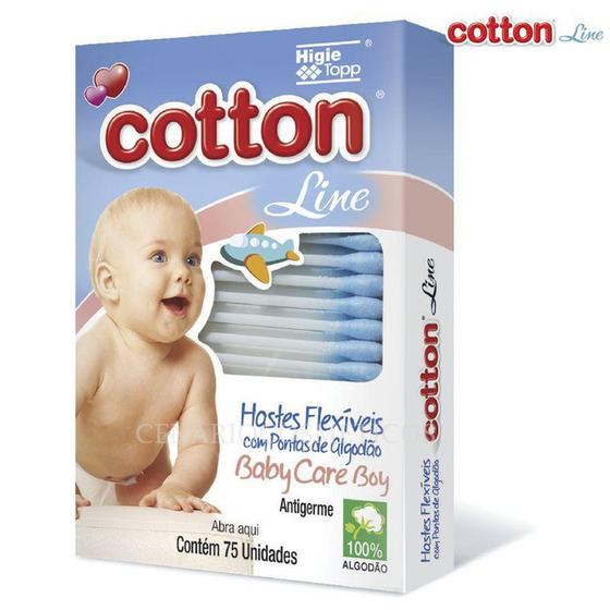 Hastes Flexíveis Cotton Line Cotonete Baby Azul 75 Unidades - Cotonete ...