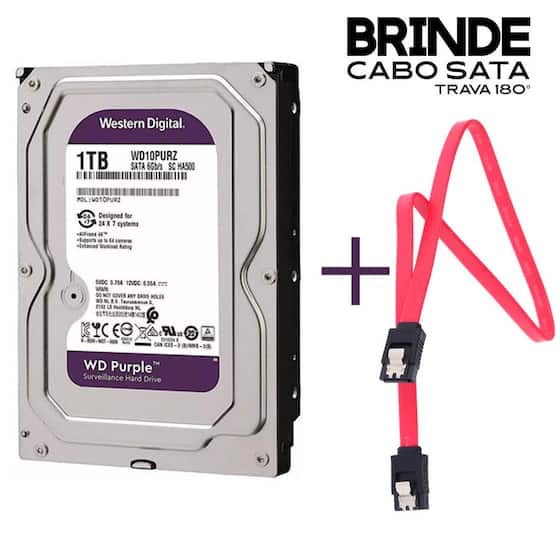 HD WD Purple Roxo 1TB Sata III com Cabo Sata Conectores Retos para ...