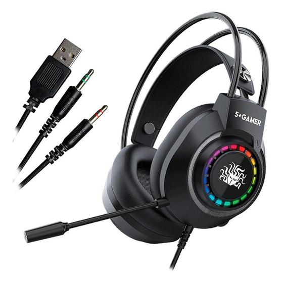 Headset Gamer 5+ X5-1000, RGB, Drivers 50mm, P2 e USB, Preto - 015-0096 ...