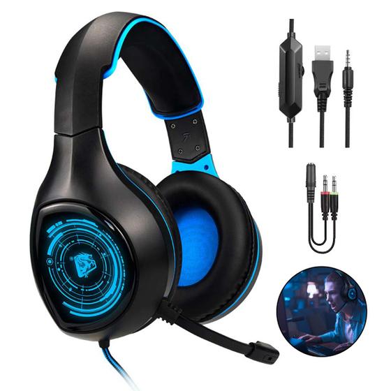 Headset Gamer Fone De Ouvido Para Jogo LED Azul Para VIDEO-GAME/PC ...