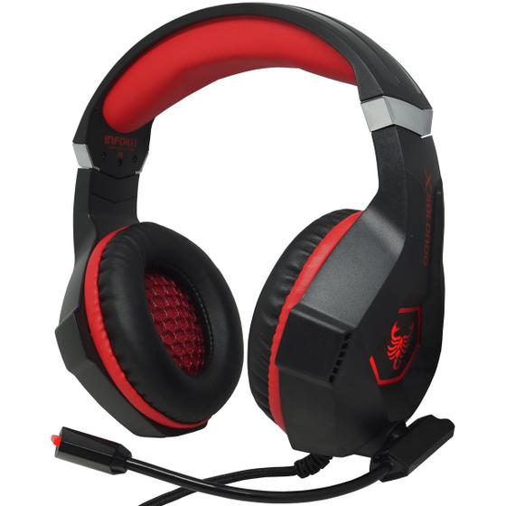 Headset Gamer Fone Ouvido Microfone Bass Led Pc Celular Jogos Infokit GH-X1000 XSoldado Vermelho ...