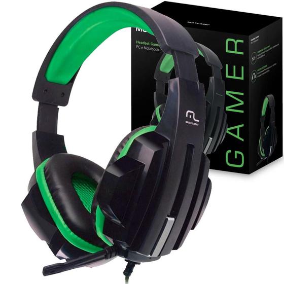 Headset Gamer Multilaser P2 Cabo Nylon Microfone Preto/Verde PH123 ...