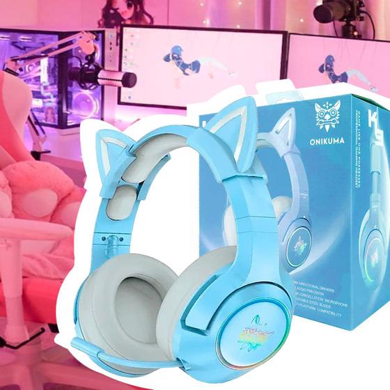Headset K9 Azul Gamer Orelhas Gatinho Ergonomico Com Led RGB - Onikuma ...