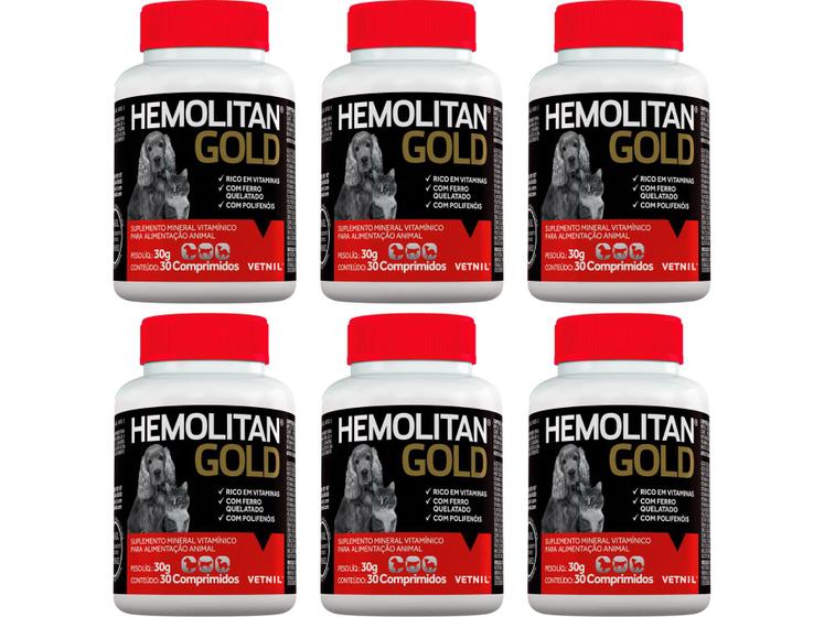 Hemolitan Gold 30 Comprimidos - Vetnil - 6 Unidades - Vitaminas e ...