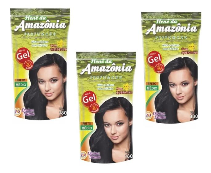 Hene de Cabelo Gel Preto Médio Amaz Pouch Divina Dama 180g. Kit c/03 ...