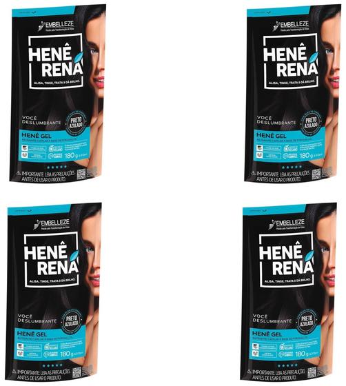Hene em Gel Rená Preto Azulado (Preto Forte) 180gr Alisa, tinge e Da ...