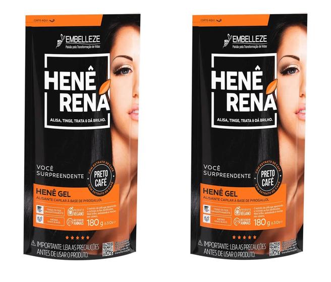 Hene em Gel Rená Preto Café (Preto Escuro) 10x180gr Alisa, tinge e Da ...