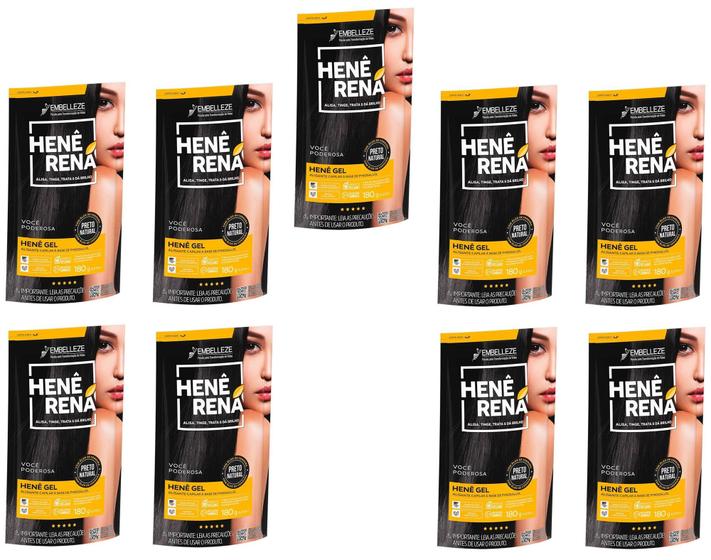 Hene em Gel Rená Preto Natural (Preto Medio) 11x180gr Alisa, tinge e Da ...