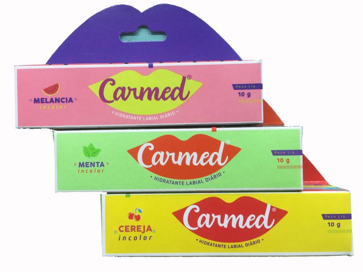 Hidratante labial Carmed kit com 3 sabores Melancia Cereja Menta ...