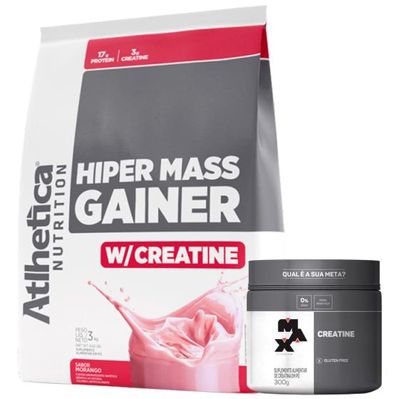 Hiper Mass Atlhetica Morango 3kg + Creatina 300g Max Titanium ...