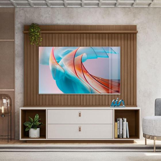 Home Dakar Estante Painel Tv Até 75 Polegadas Ripado Prateleira 2 Portas Basculante - Cedro/Off ...