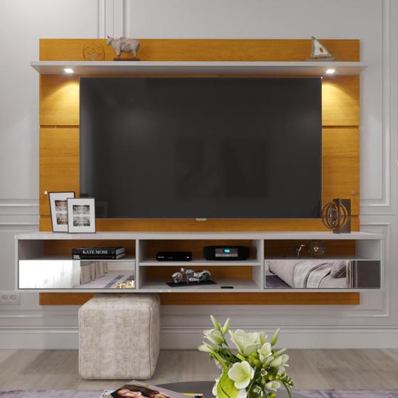 Home Suspenso Para TV Até 60 Polegadas com Led e Gavetas Angra - Cedro/Off White - MiraRack ...