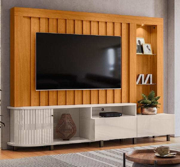 Home Theater Le Mans para TV até 70 Polegadas e Iluminária de Led Cinamomo Off White Madetec ...
