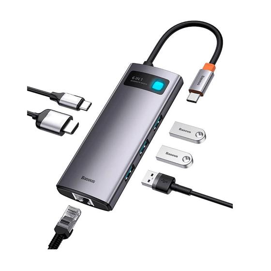 Hub Dock Station Baseus 6 Em 1 Usb C Hdmi Rj45 Thunderbolt 3 - Hub ...