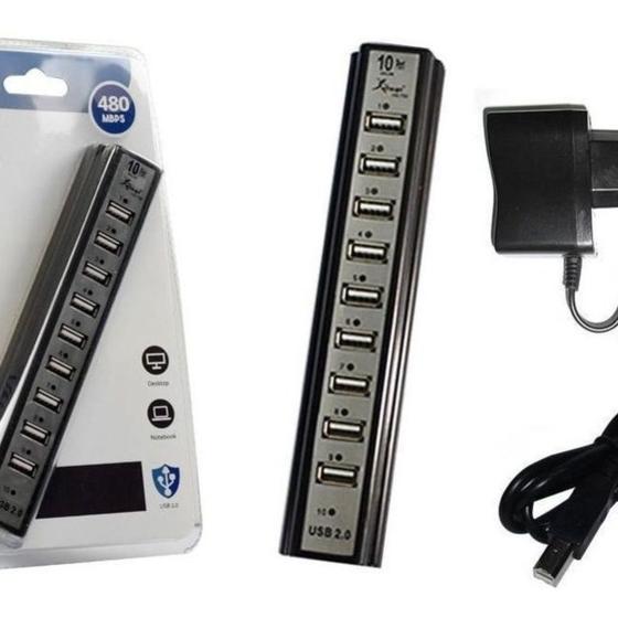 Hub Usb 10 Portas Fonte E Usb Velocidade 480mbps Knup Hb-t69 - Hub ...