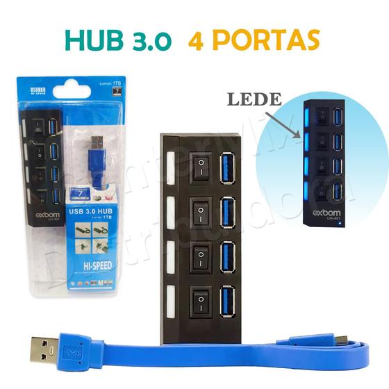 Hub Usb 3.0 4 Portas Alta Velocidade 1Tb Led Notebook Com Nf - Exbom ...