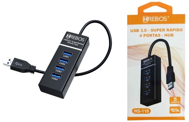 Hub Usb 3.0 Para Notebook E Pc 4 Portas Super Rápido - Hrebos - Hub ...