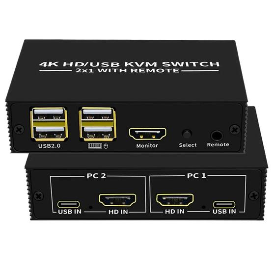 Hub USB Chaveador Switch Kvm 2 Portas Hdmi 4k Conecta 2 PC a 1 Monitor Teclado e Mouse - Switch ...