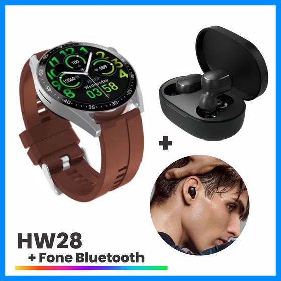 Hw28 Smartwatch IP68 Faz e Recebe Ligações Esportes e Saúde C/ Fone De ...