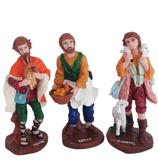 Imagem do Trio de Pastores Presépio 12cm resina Josué, Lucas e Gabriel ...