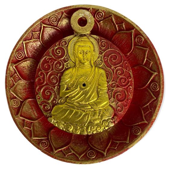 Incensário cascata prato Buda vermelho 12 cm em resina - Lua Mística ...