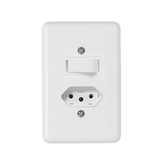 Interruptor 1 tecla com tomada de 2 pino + terra embuti 4x2 250V 10A ...