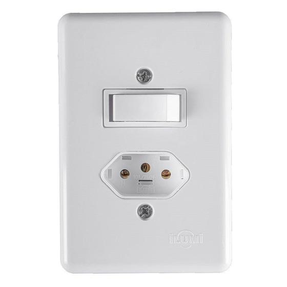Interruptor Ilumi 1 Tecla Paralela + 1 Tomada 2 Polos + T com Placa ...