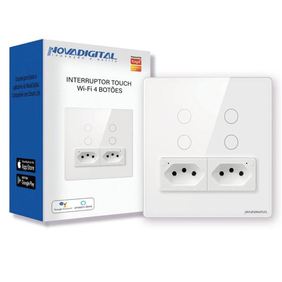 Interruptor Inteligente 4 Botões Touch 2 Tomada Wi-fi 4x4 - Branco ...