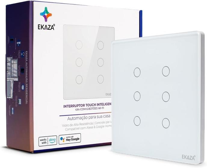 Interruptor Inteligente 6 botões 4X4 Wifi BRANCO Compatível Google home ...