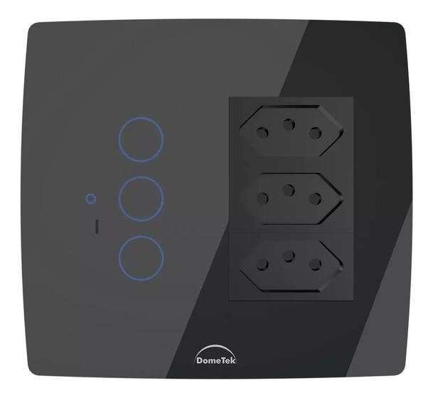 Interruptor Touch 3 Botões + Tomada Tripla Diamond Branco 4x4 Dometek ...