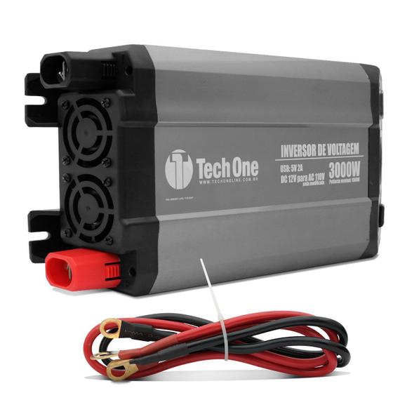 Inversor de Voltagem Tech One 3000W 12V para 110V com USB Transformador Conversor de Potência ...