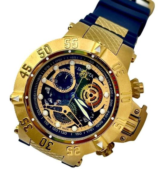 Invicta Subaqua Skeleton Noma 3 Banhado A Ouro 18k Cor da correia Ouro ...