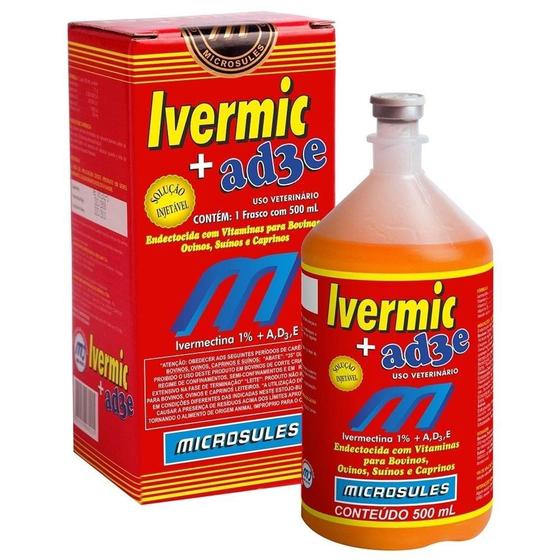 Ivermic + AD3E 1% Ivermectina Microsules Oleoso Injetável 500ml ...