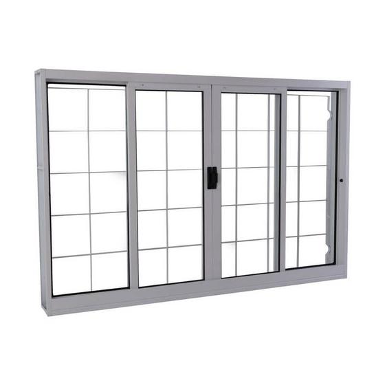 Janela de Correr em Aço 100 x 120 x 12 cm 4 Folhas Grade Quad. Branco ...