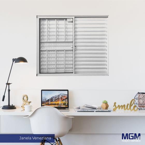 Janela Veneziana Alumínio 3 Folhas Fixa com Grade MGM Soft 120cmx120cm ...